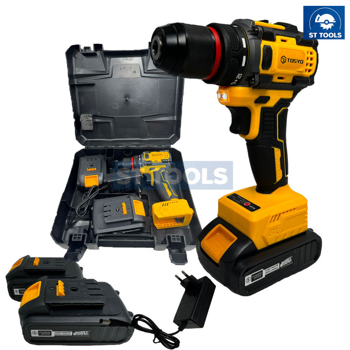 TOSYO สว่านไร้แปรงถ่าน สว่านไร้สาย brushless 208V 2ระบบ แบตเตอรี่ Li-ion อย่างดี 2 ก้อน (ด้านใน ...