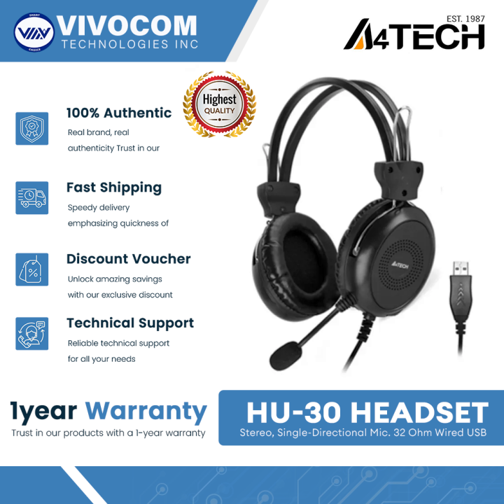 A4Tech HU-30 ComfortFit Stereo, Single-Directional Mic. 32 Ohm Wired ...