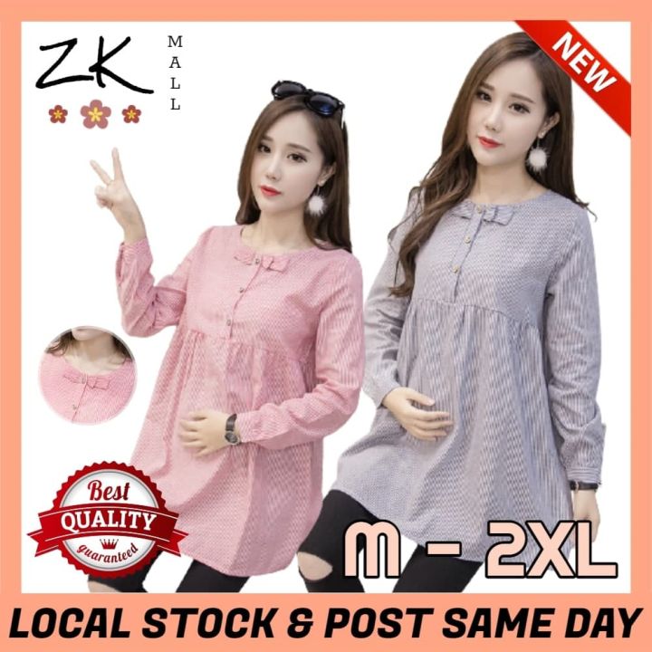 Korean Maternity Long Sleeve OL Blouse Nursing Top Pregnant Women ...