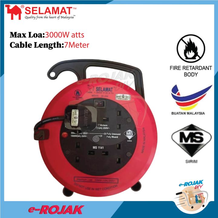 Selamat 4 GANG 7m Portable Cable Reel - 2K-244-7M便携式电缆卷筒 | Lazada