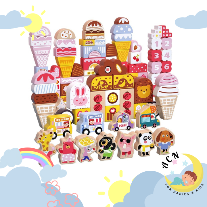 A&S 116 PCS Wooden Building Blocks Icecream Sets City Building Blocks ...