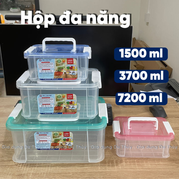 Hộp nhựa trong có nắp gài và quai xách đựng thực phẩm đựng dụng cụ đồ ...