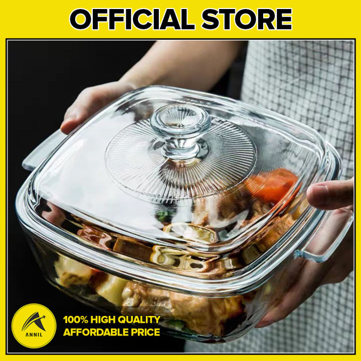 Annil Microwaveable Square Tempered Bakeware Glass Transparent with ...