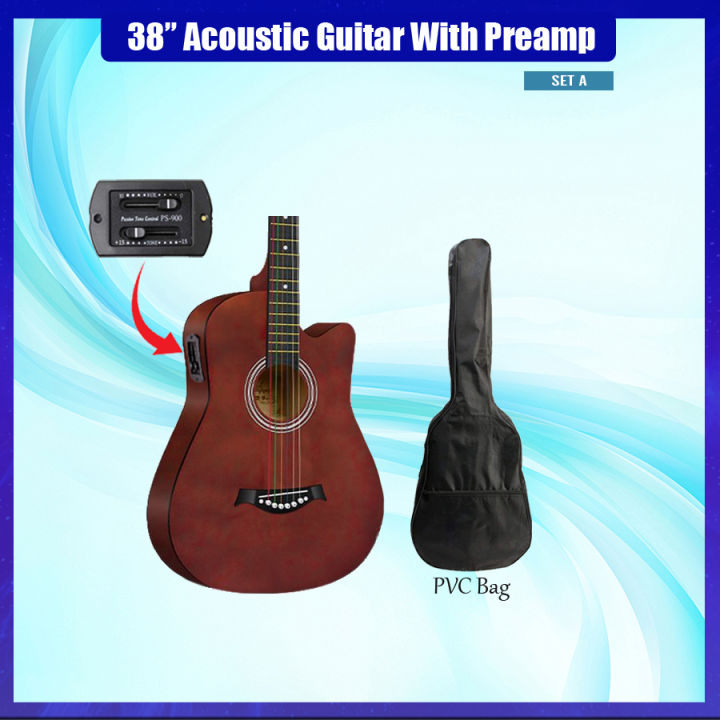 38 Inch Beginner Acoustic Guitar with EQ/Pickup Preamp Starter Pack ...