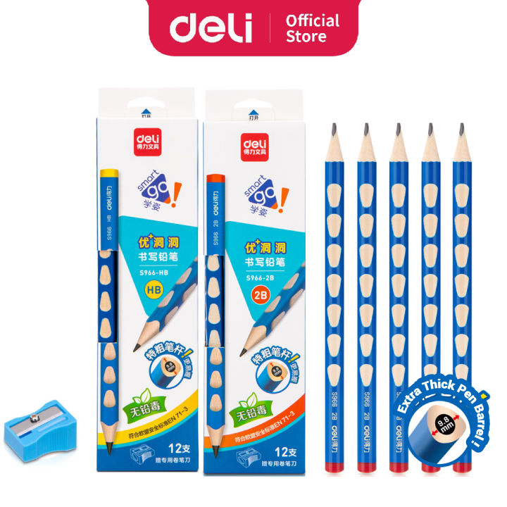 Deli Graphite Pencil Extra Thick Extra Grip Triangular Barrel 2B Exam ...