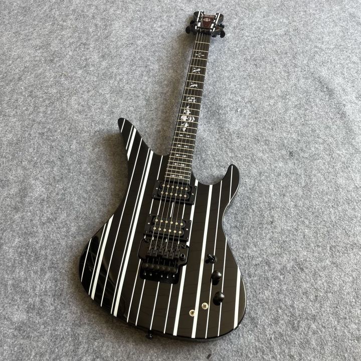 Schecter Black White Stripes 24 Frets Electric Guitar Skeleton Inlay ...