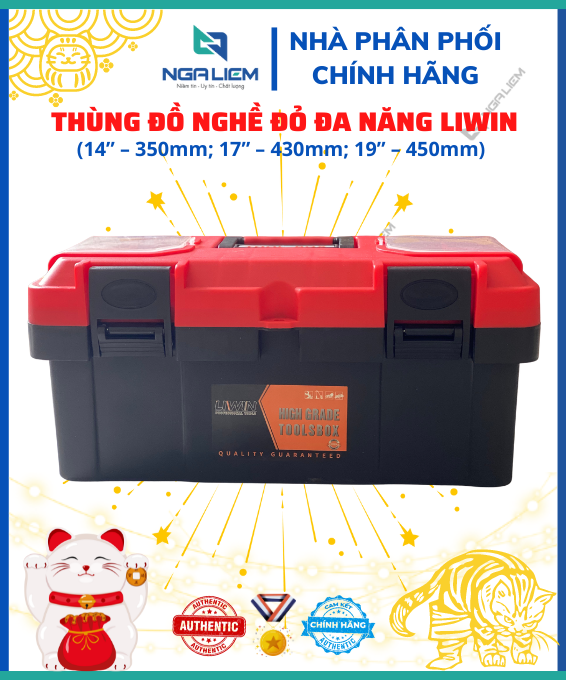 Thùng đồ nghề đỏ đa năng Liwin (14'' – 350mm; 17'' – 430mm; 19 ...