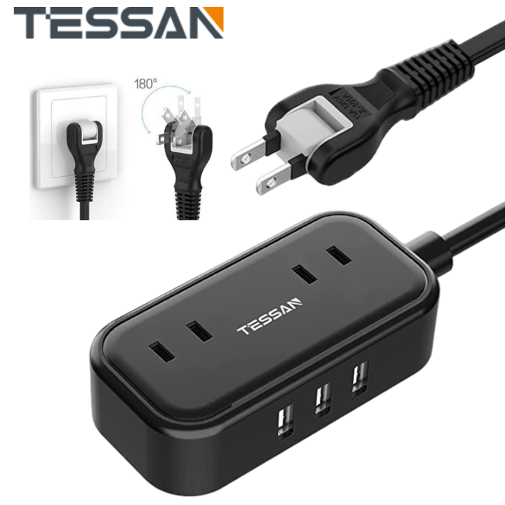 TESSAN Extension Socket Small Flat Plug Power Strip, 2 Way Power ...