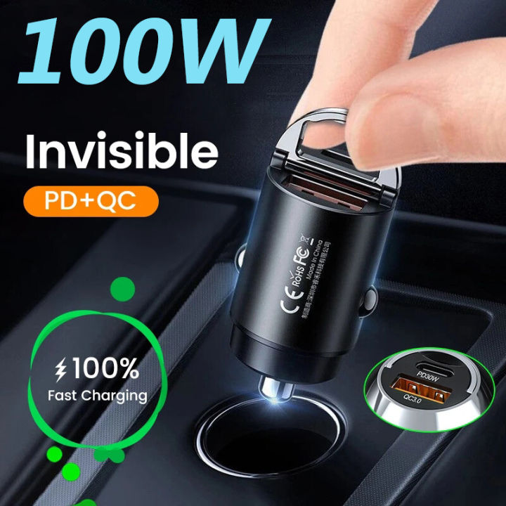100/200W USB Type C Car Charger Digital Display AUTO USB C Charger Fast ...