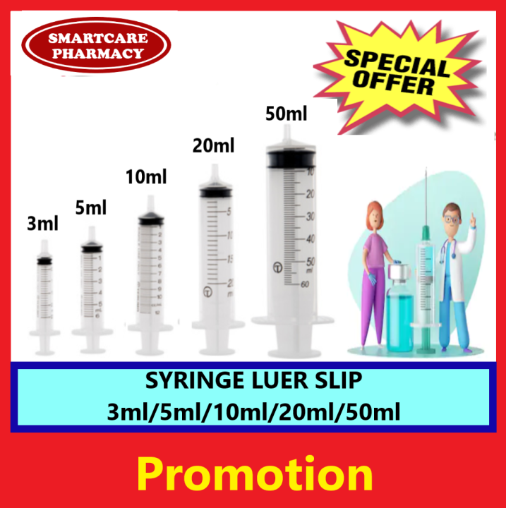 STERILED DISPOSABLE LUER SLIP SYRINGE 3ML/5ML/10ML/20ML/50ML | Lazada