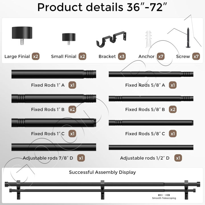 144inch Adjustable Curtain Rod For Window Roman Rod Extendable Curtain ...
