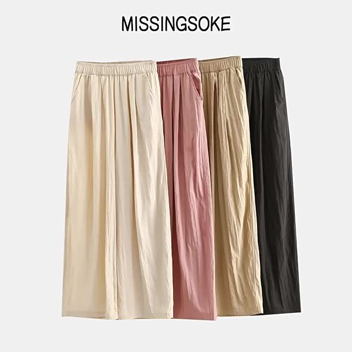 FE6067 กางเกงยามาโมโตะกางเกงขากว้างแบบบางฤดูร้อนผ้าไหมน้ำแข็งเอวสูงลำลองเนื้อสบายๆ หย่อนคล้อย ...