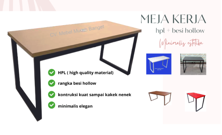 MEJA KERJA MINIMALIS HPL DAN BESI HOLLOW PREMIUM MURAH ELEGAN | Lazada ...