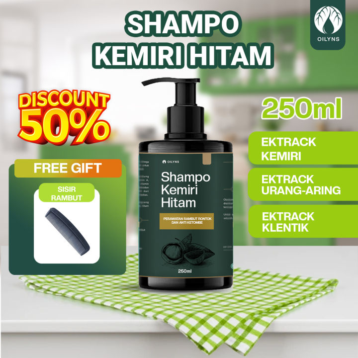 OILYNS Shampo Kemiri Hitam 250ml - Anti Rontok, Penghitam Uban, Penebal ...