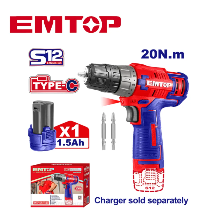 EMTOP สว่านไร้สายรุ่น ECDL12510 Lithium-Ion cordless drill | Lazada.co.th