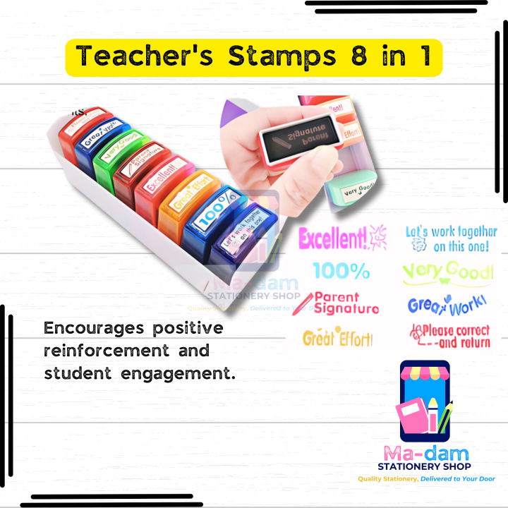 Teacher's Stamps 8 in 1 Self-Ink - Educational Set for Grading and ...