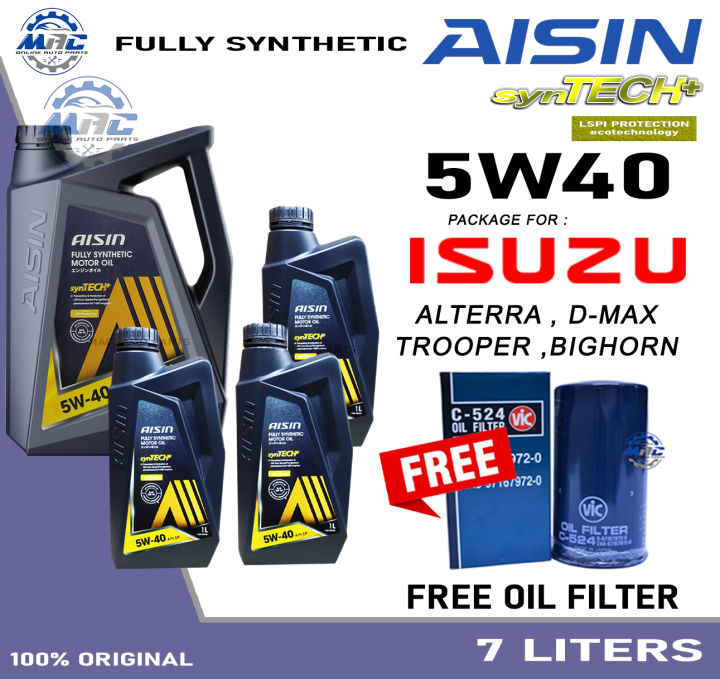 AISIN Fully Synthetic 5W-40 7 LITERS ENGINE OIL PACKAGE FOR ISUZU ...