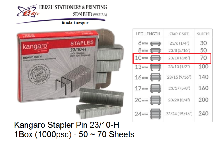 Kangaro 023A 23/10 HEAVY DUTY STAPLER 23/10 STAPLES (10mm) 70 sheets ...