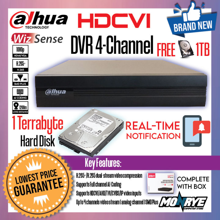 DVR - 4 Channel - DAHUA - DH XVR1B04 I - WITH 1TB HDD OR 500GB HDD ...