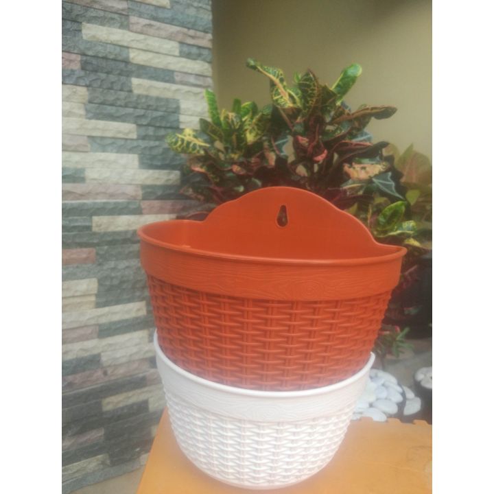 Pot Bunga NARA 18 & 20 Motif Anyam Anyaman Rotan Putih dan Merah Bata ...