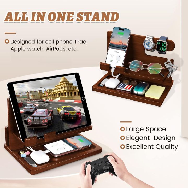 Wood Phone Docking Station - Nightstand Charging Organizer and Cell ...
