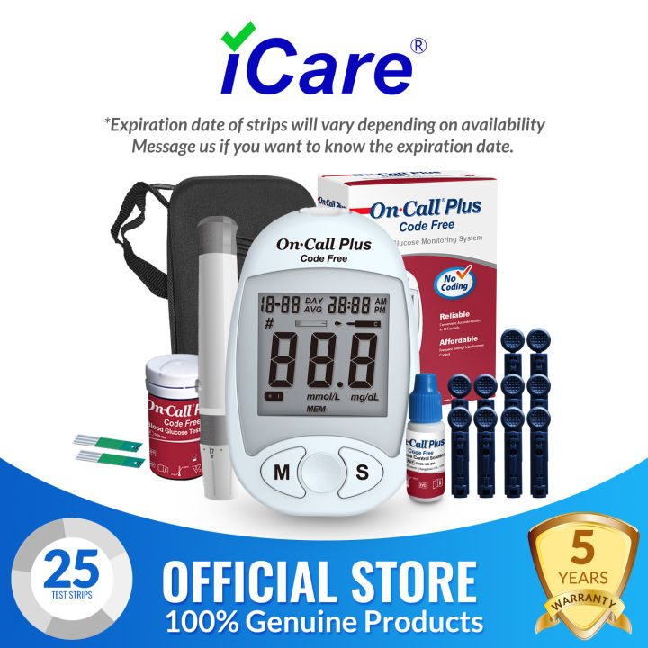iCare On Call Plus Code-Free Blood Glucose Monitoring Kit with 25pcs ...