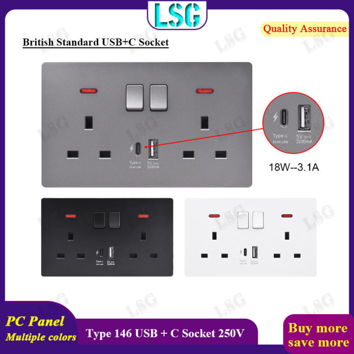 LSG Electrical socket wall mounted with USB and type c port, fast ...