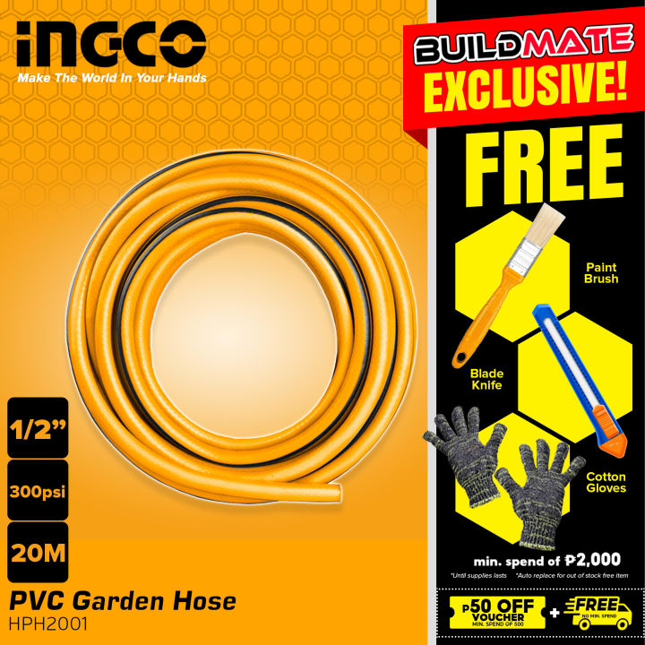 INGCO 20M 3Ply Thick Original PVC Garden Hose 1/2" Heavy Duty HPH2001 ...