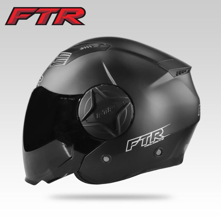 FTR Helmets Urban - Solid Matte Black Half Face Open Face Dual Visor ...