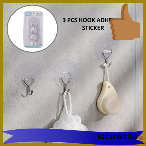 (3pcs) Clear Strong Wall Hooks Adhesive Sticker PVC Hang Towel Kitchen ...