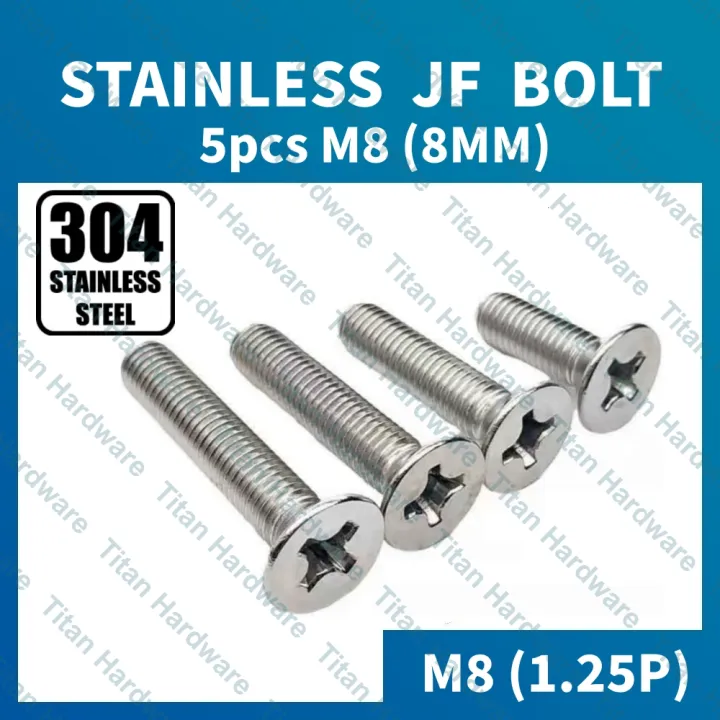 M8 ( 1.25P ) JF Bolt STAINLESS STEEL 304 / SS Flat head Bolt 5pcs | Lazada PH