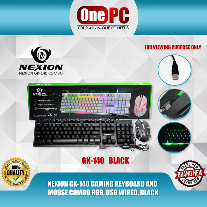 NEXION GK-140 GAMING KEYBOARD AND MOUSE COMBO RGB, USB WIRED, BLACK | Lazada PH