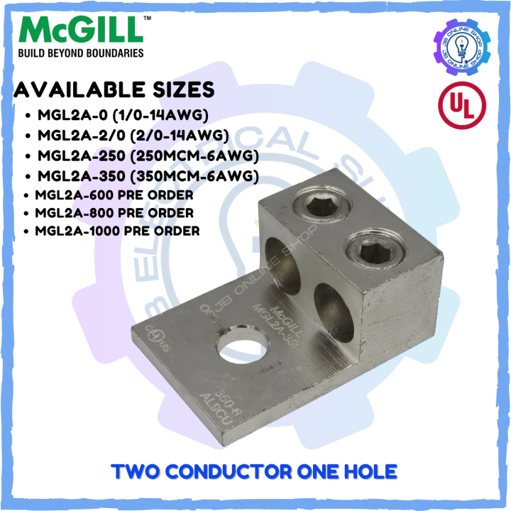 McGill Aluminum Mechanical Lugs Two Conductors 1 Hole | Lazada PH