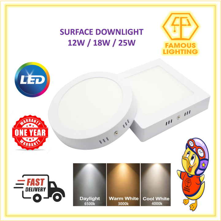 (Premium Quality) Surface LED Downlight 12W or 18W or 25w Daylight Only ...