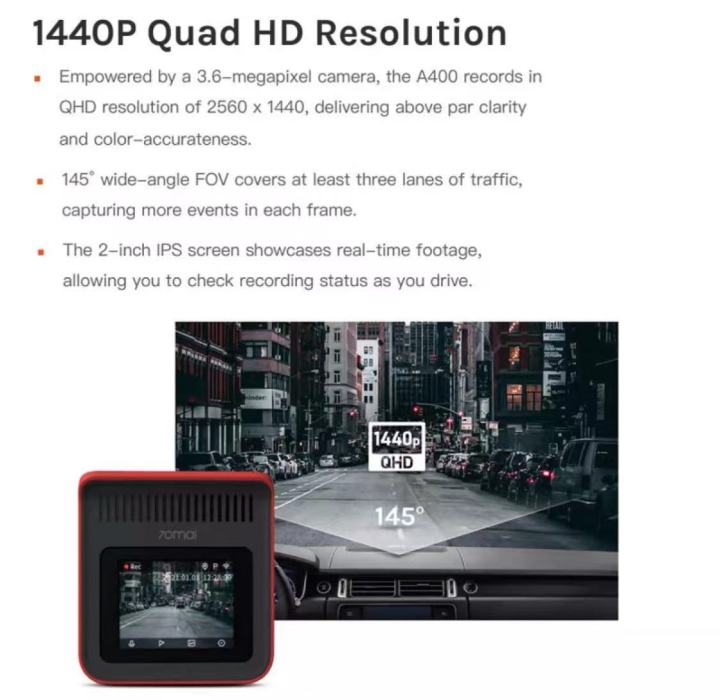 NEW 70mai Dash Cam A400S+RC09 (Global) กล้องหน้า+กล้องหลัง บันทึกการขับขี่ 2K กล้องติดรถยนต์ ...
