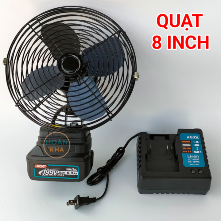 Quạt tích điện dùng pin MKT 18v - 21v 8 inch, chân pin phổ thông 40mm | Lazada.vn