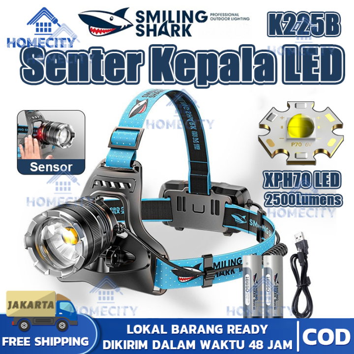 SENTER KEPALA LED SMILING SHARK K225B - ZOOM DAN SENSOR - CHARGER USB ...