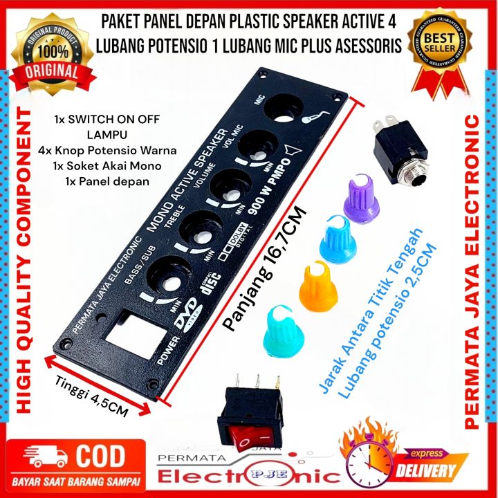 Paket Panel Depan Amlifier Plastic Speaker Active 4 Lubang potensio 1 Lubang Mic Plus Asessoris ...