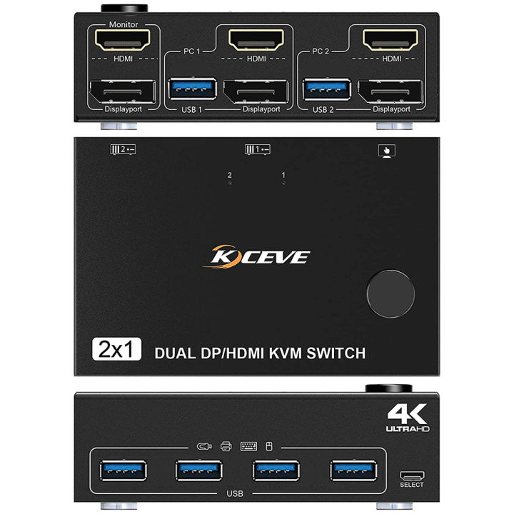 Hdmi Kvm Switch Dual Monitor 2 Port 4k 60hz Usb 3 0 Hdmi Switch Extended Display 2 Monitors 2