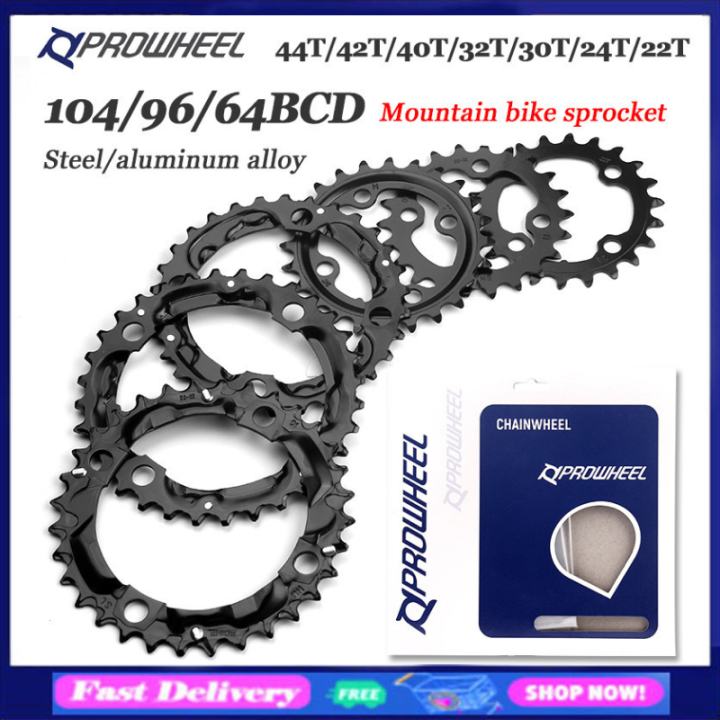 PROWHEEL Mountain Bike Round Chainring 64/96/104BCD 22T 24T 30T 32T 40T 42T 44T crankset steel ...