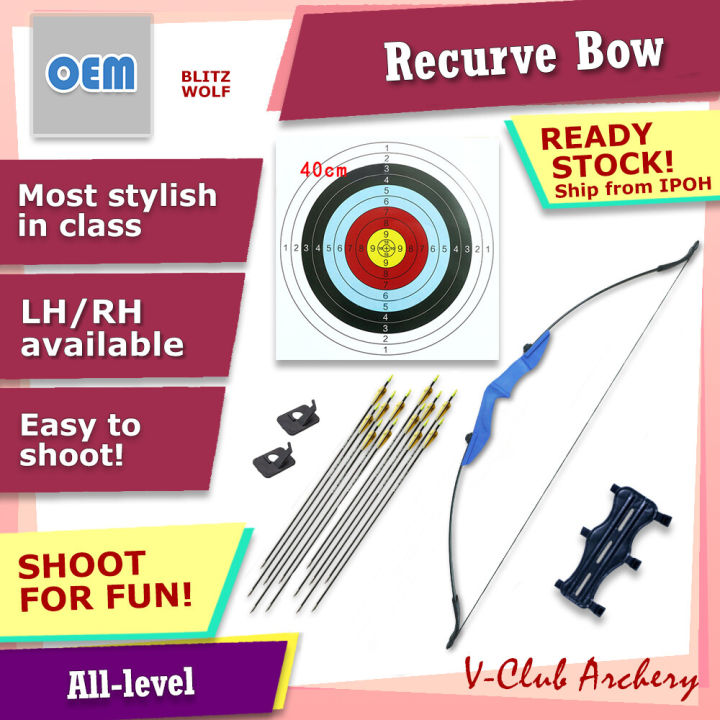 V Club Archery Blitz Wolf Fun Shooting Recurve Pull Bow - LH/RH - 20/30 ...