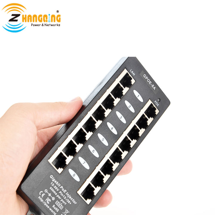 8 port Gigabit Passive Mode A Data Pin 1/2 and 3/6 PoE Patch Panel PoE ...