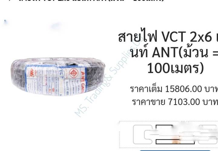 สายไฟ VCT 2x6 แอ็นท์ ANT ม้วน 100เมตร 10m 20m 30m Cable Wire | Lazada.co.th