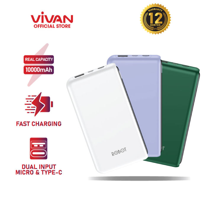 VIVAN Robot RT180 10000mAh Power bank Real Capacity Dual Input Single ...