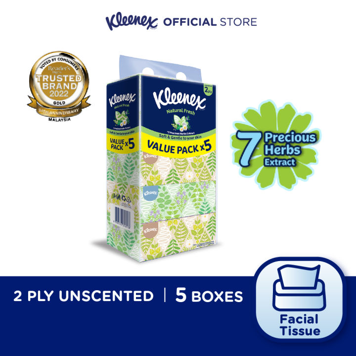 Kleenex Facial Tissue Box 2ply (120s x 5 Packs) Natural Fresh - Soft ...