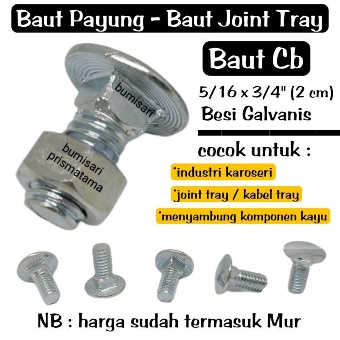 Baut Joint Tray / Baut Payung / Baut CB 5/16 x 3/4" (2 cm) Galvanis ...