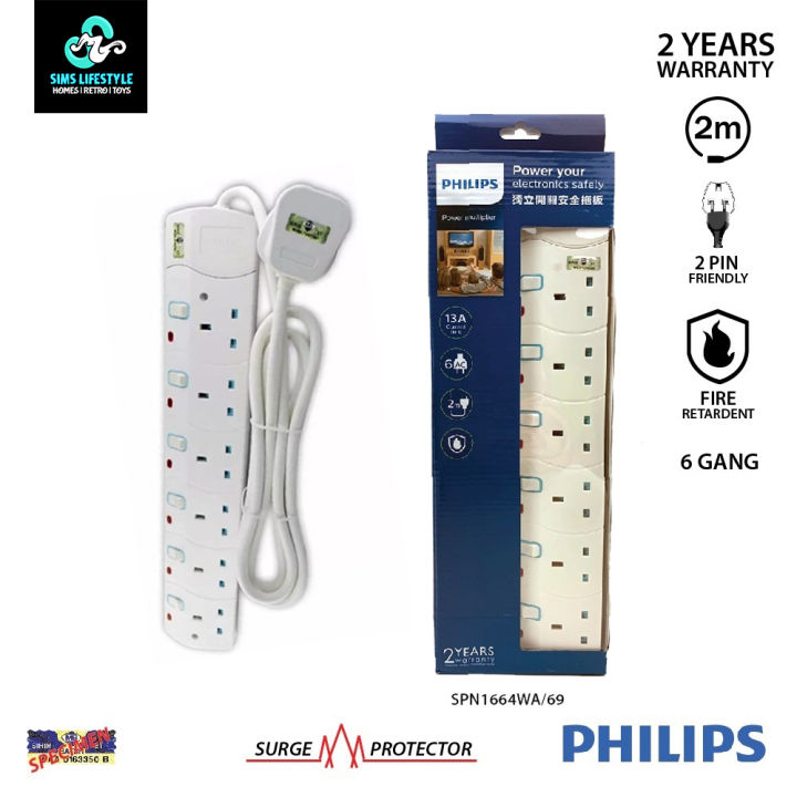 Original Philips 4/5/6 Gang Power Extension Socket Individual Switch ...