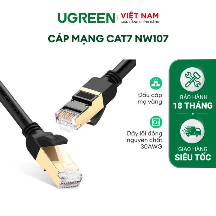 Cáp mạng CAT7 STP Dài 10M UGREEN NW107 11273 | 2 đầu đúc bọc hợp kim ...