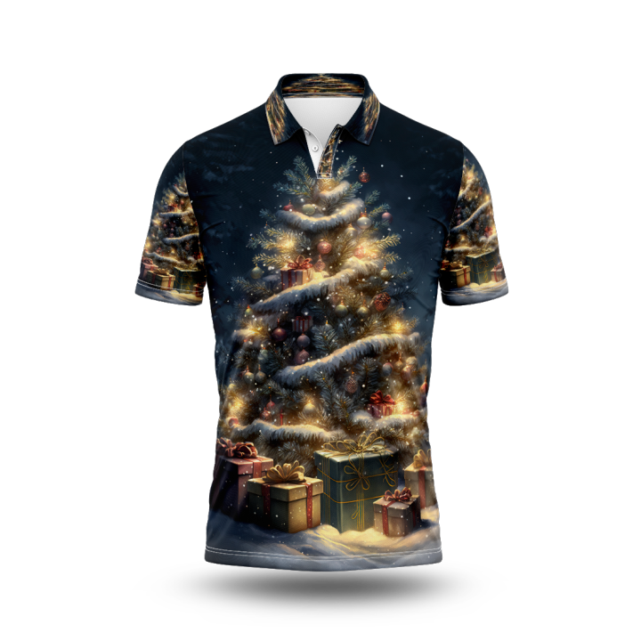 All Over Print Merry Christmas Polo T-Shirt – Reindeer, Santa Hats ...