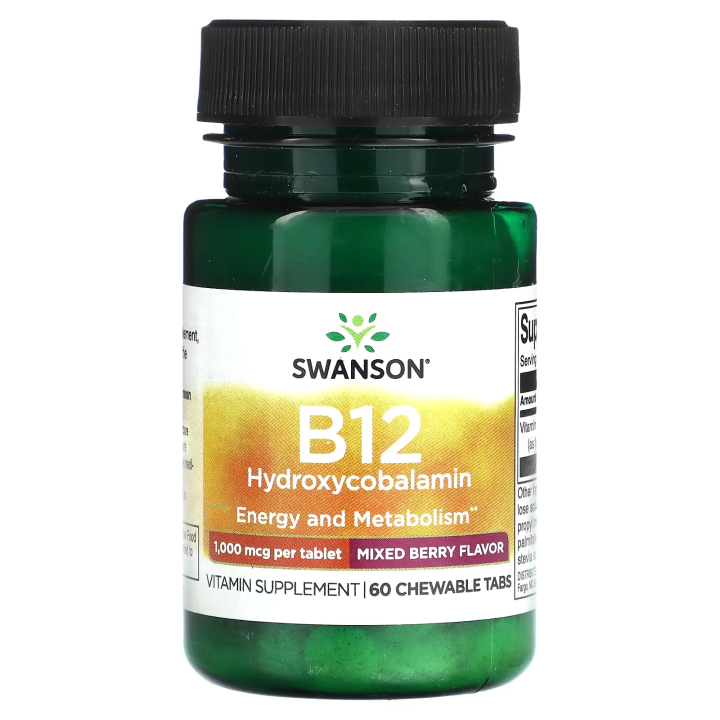 Swanson, B12 Hydroxycobalamin, Mixed Berry, 1,000 mcg, 60 Chewable Tabs ...